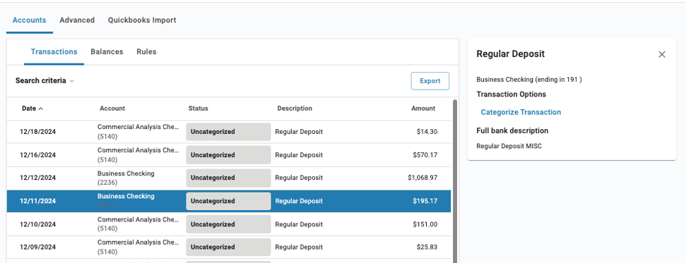Categorizing an invoice deposit transaction