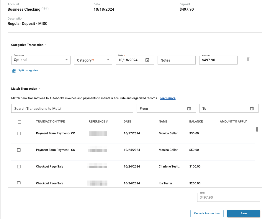Categorizing an invoice deposit transaction