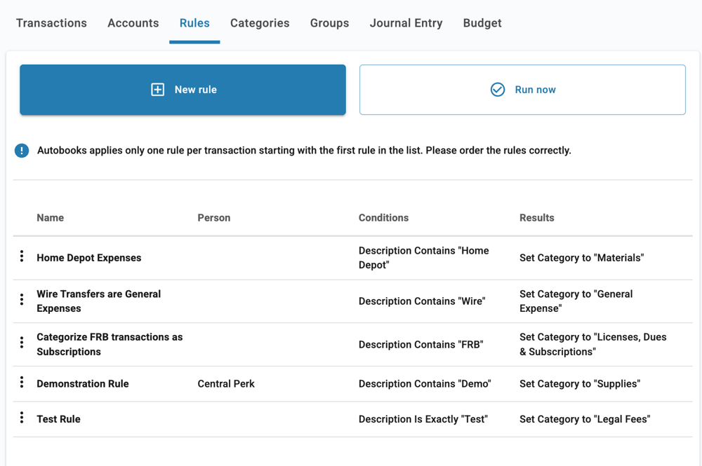 Automatically categorize transactions through Rules