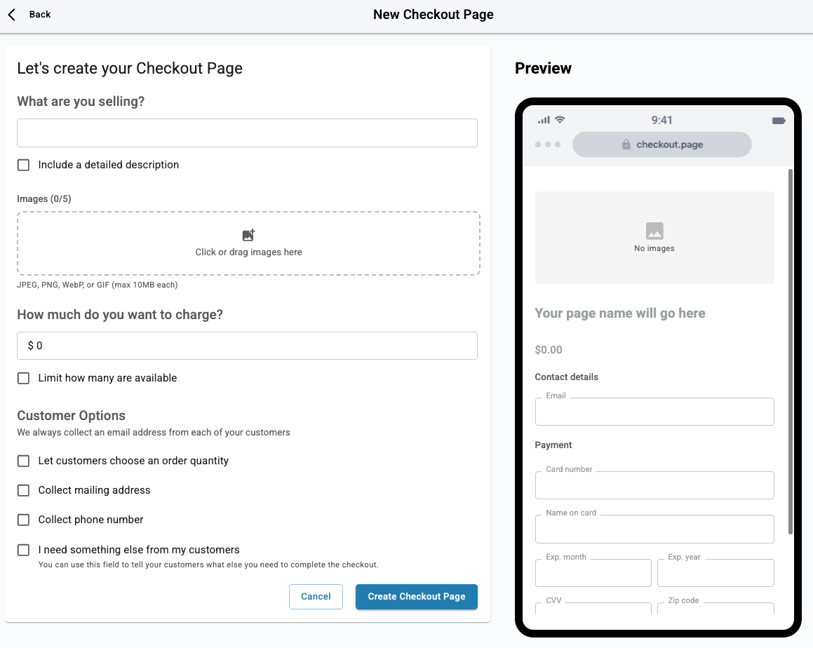 Create a Checkout page