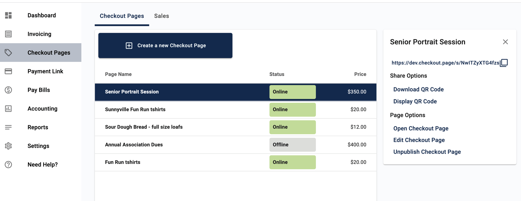 Create a Checkout page