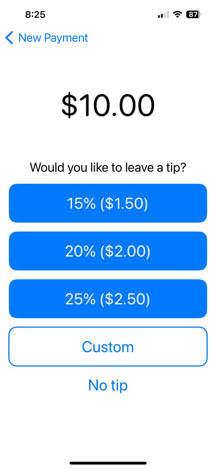 Accepting tips with Tap to Pay
