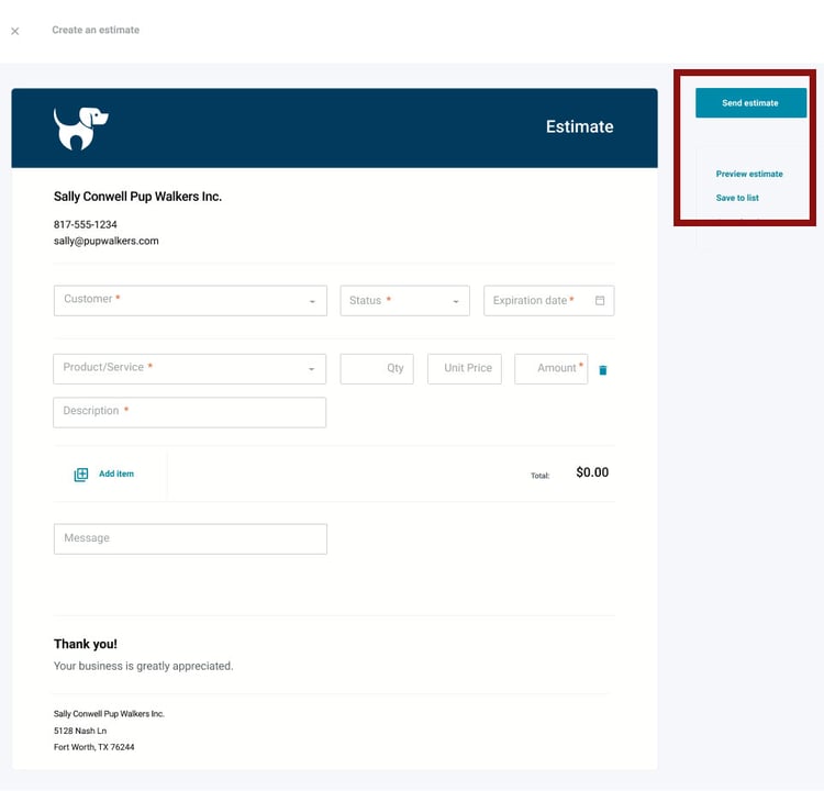 Create an estimate for your potential customer