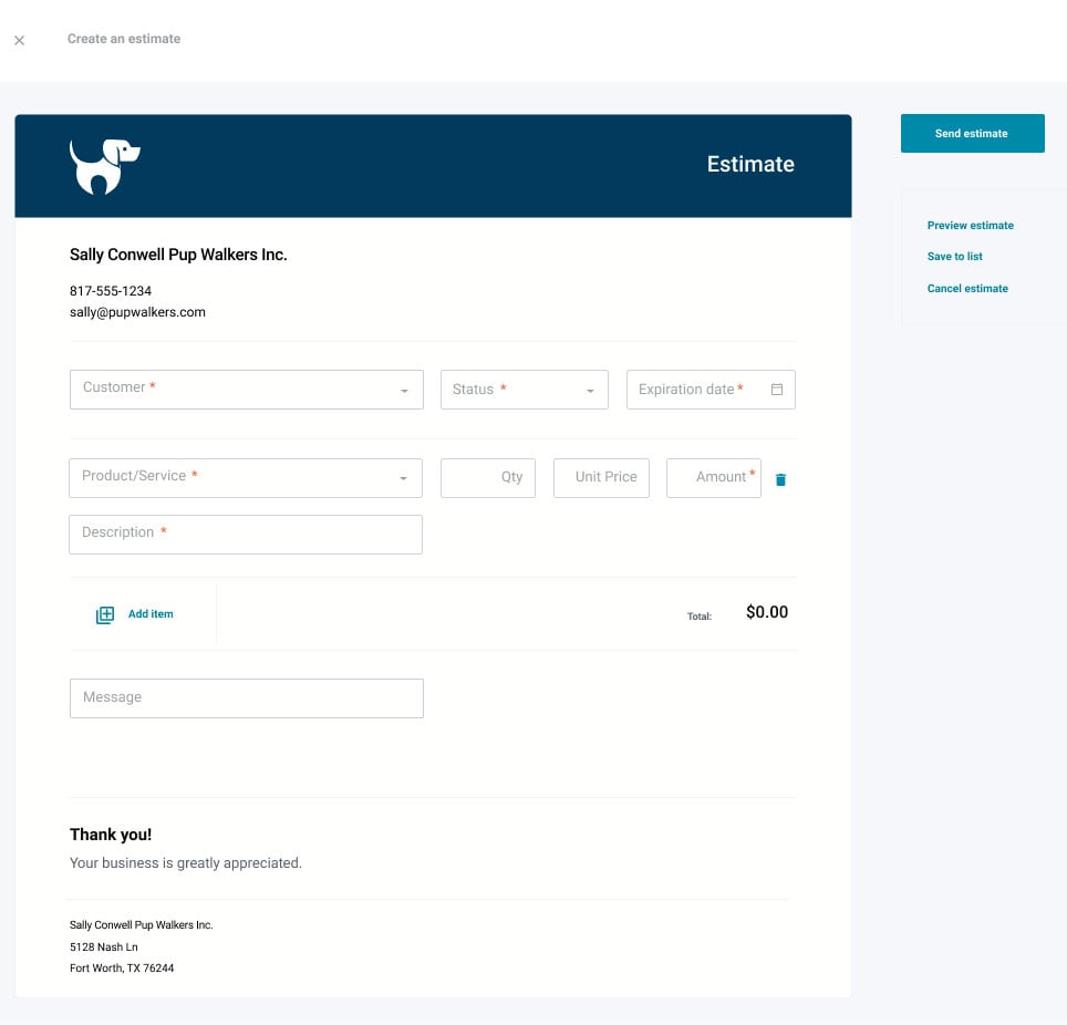 Create an estimate for your potential customer