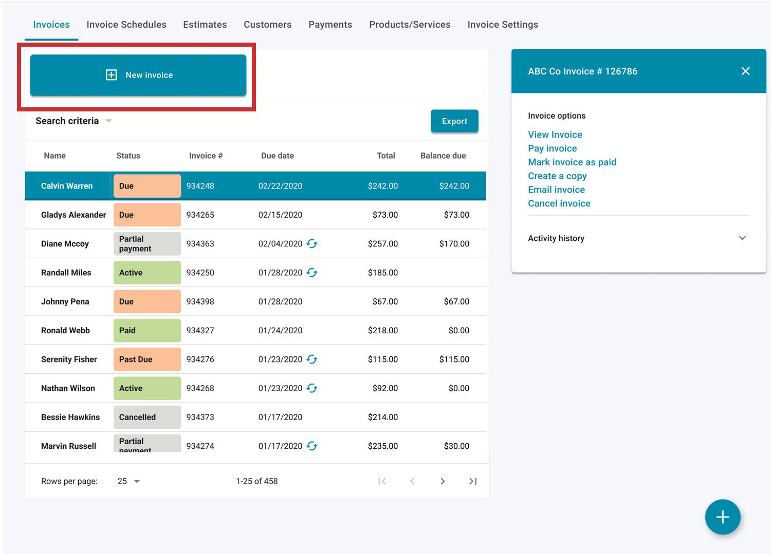 Add a discount or a credit to an invoice