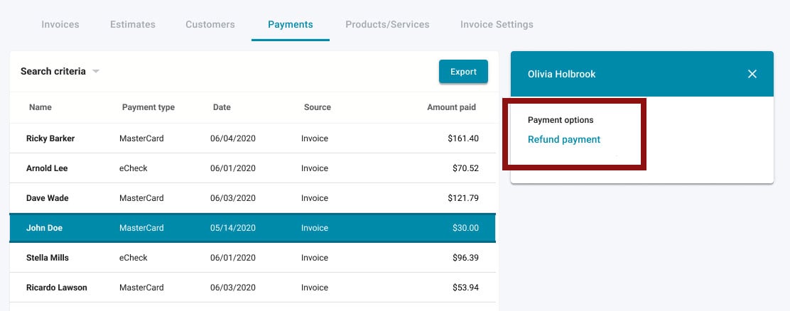 How to refund an invoice payment
