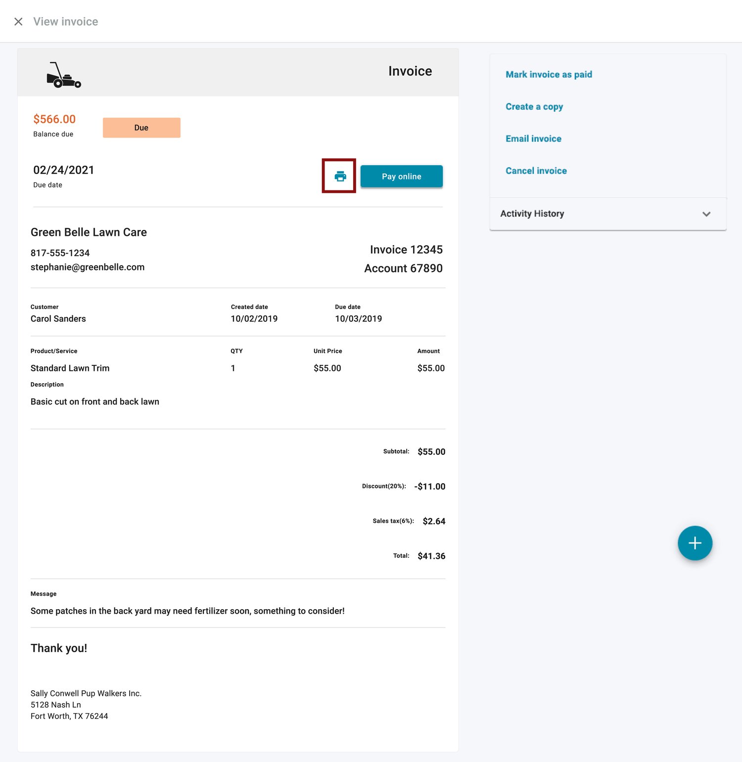 View and print an invoice