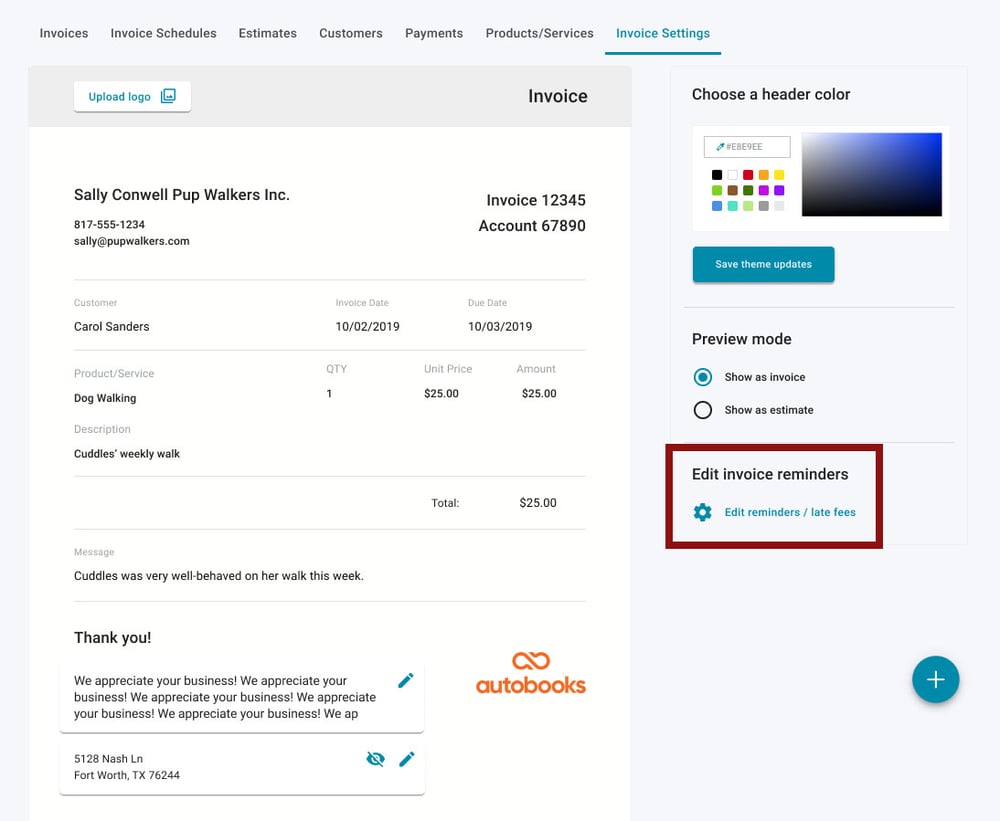 Automate payment reminder emails and late fees