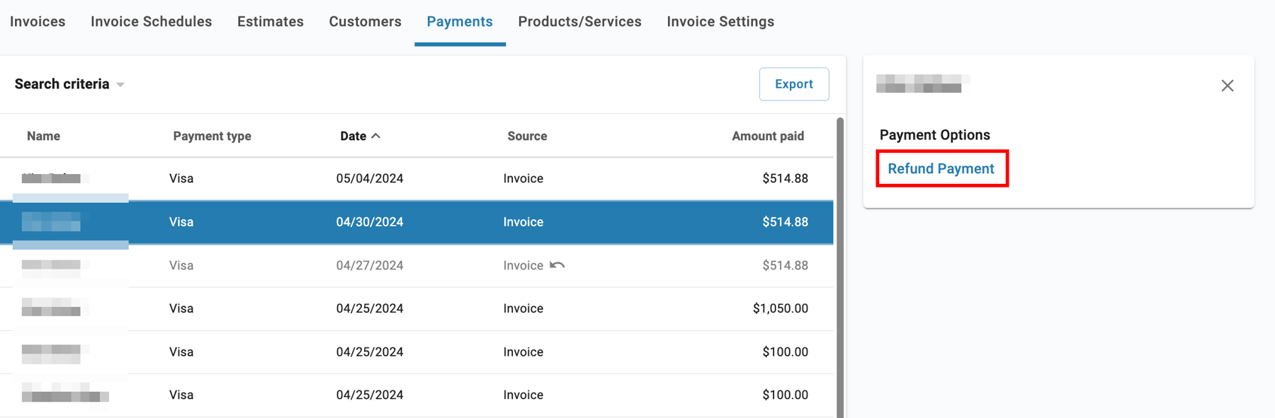 How to refund an invoice payment