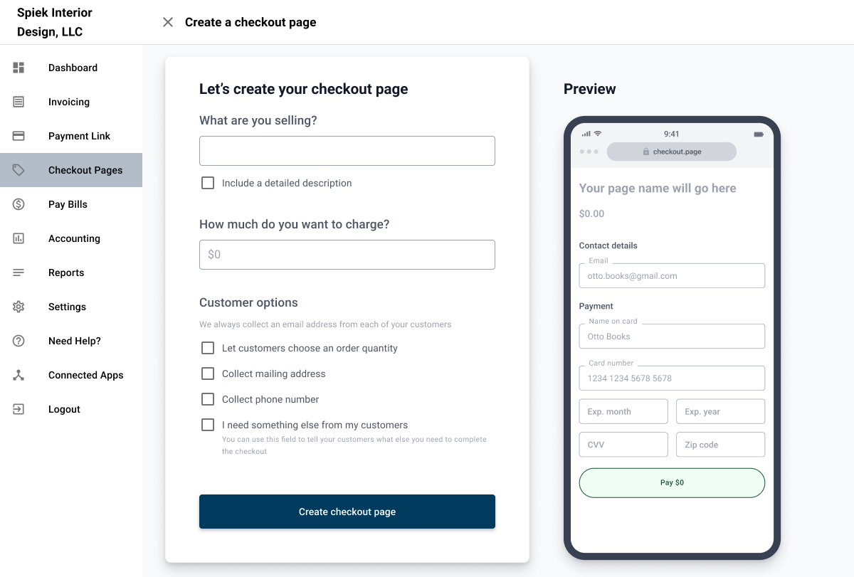 Create a Checkout page