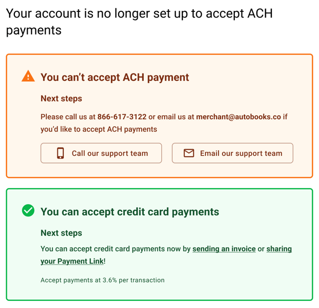 Reasons you may no longer be able to accept payments through Autobooks