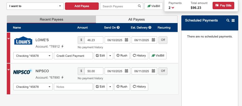 Schedule Payments inside of Bill Pay