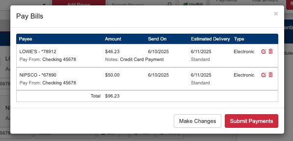 Schedule Payments inside of Bill Pay