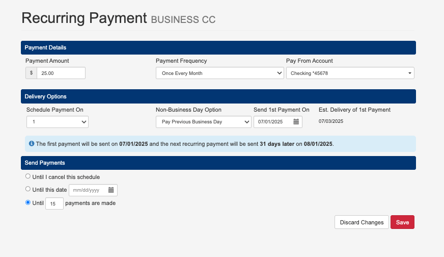 Create Recurring Payments in Bill Pay