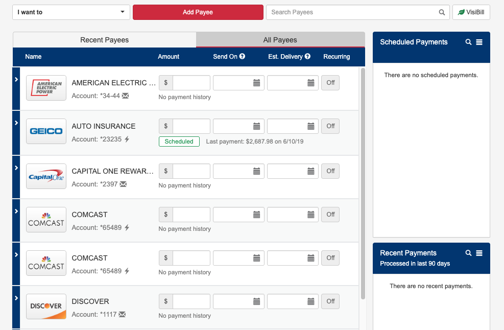 View Payment History in Bill Pay