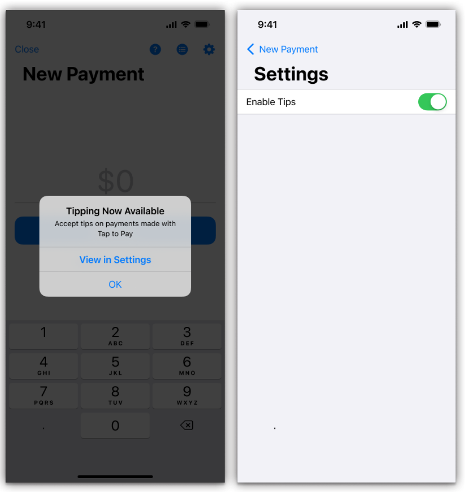Accepting tips with Tap to Pay