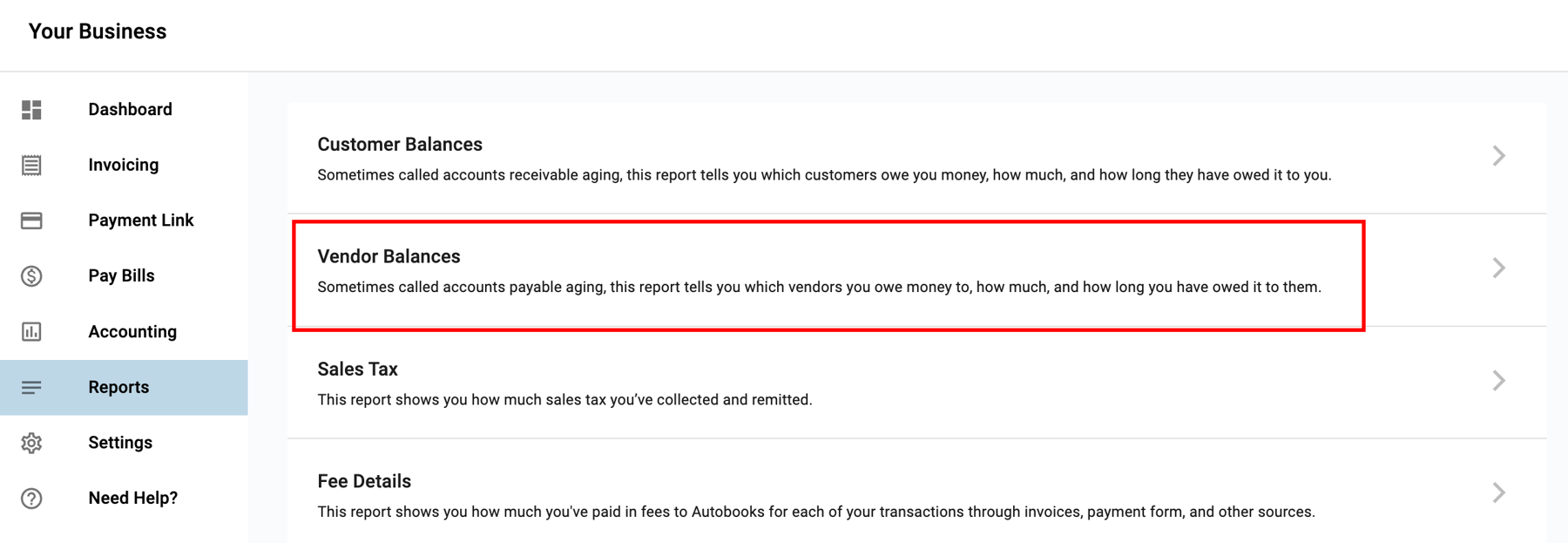 Understanding your Vendor Balances report