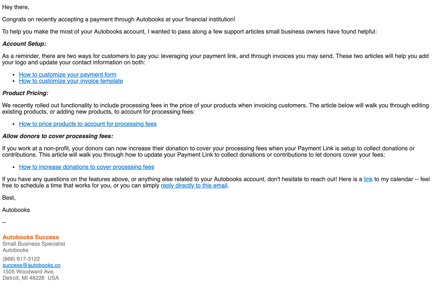 Payment confirmation email communications