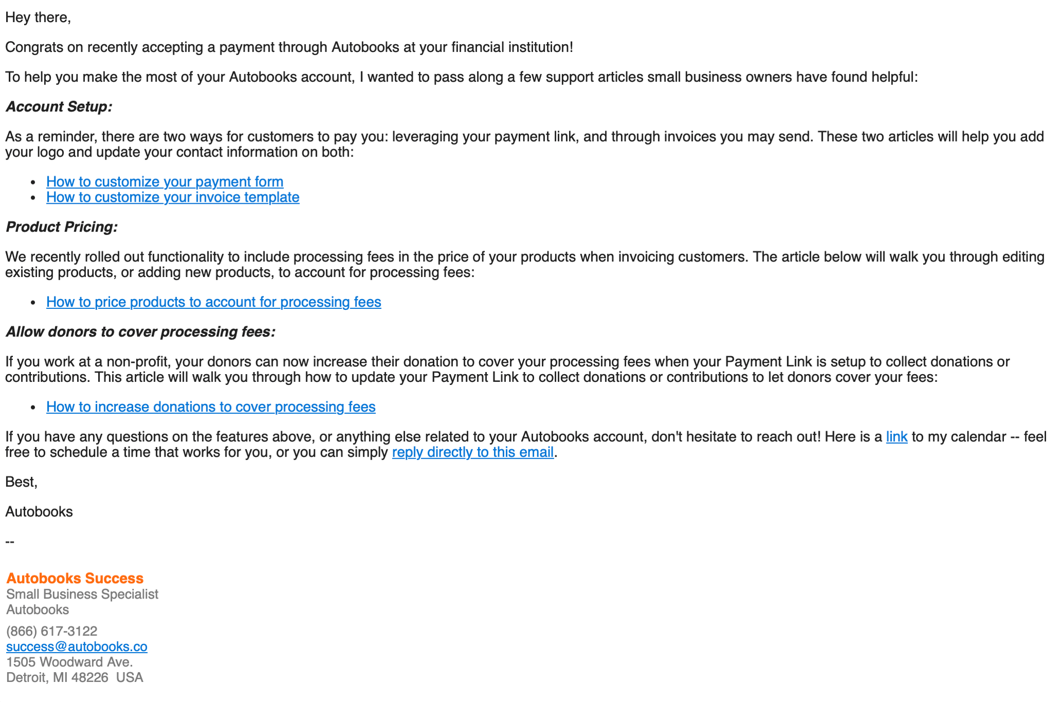 Payment confirmation email communications