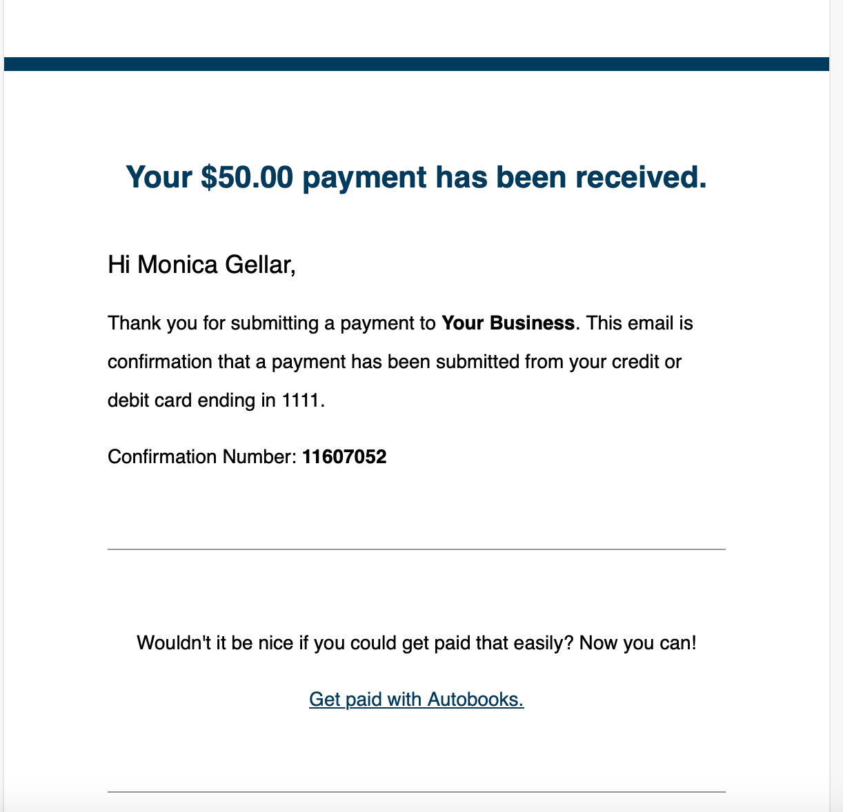 Payment confirmation email communications
