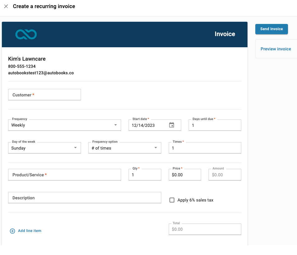Create a Recurring Invoice