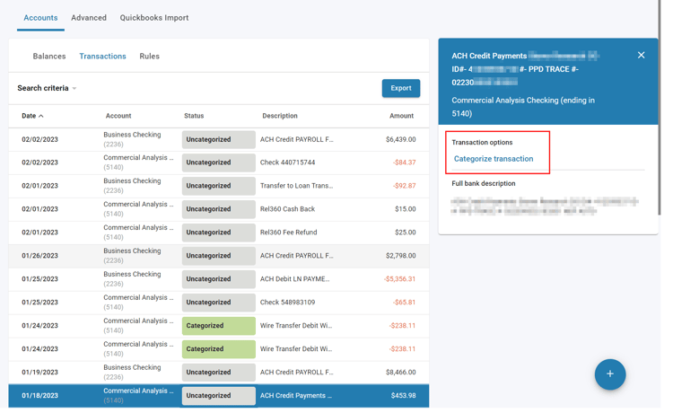 Categorizing transactions