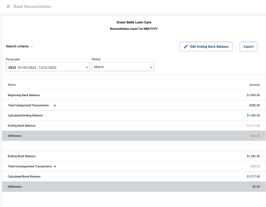 Understanding your Bank Reconciliation report