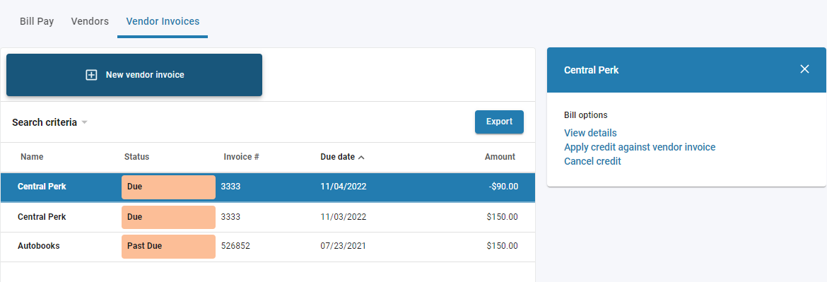 Manage Vendor Invoices