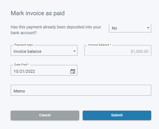 Manually mark an outstanding invoice as paid